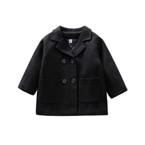 mozikqin toddler baby boys girls wool coat winter warm double breasted trench coat kids jacket outwear clothes (black,2-3t)