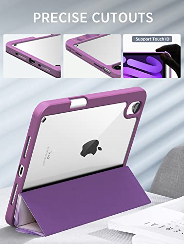 MoKo Case Fit New iPad Mini 6 Case with Pencil Holder (6th Gen 8.3 inch 2021), Soft TPU Frame Hard PC Clear Transparent Back Shell Smart Cover for iPad Mini 6 2021, Auto Wake/Sleep, Marble Gold Purple