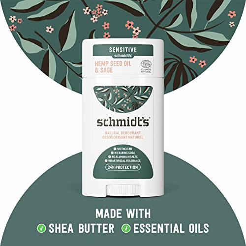 Schmidt's Aluminum Free Natural Deodorant For Women And Men, Hemp Seed Oil & Sage With 24 Hour Odor Protection, Certified Natural, Cruelty Free, Vegan Deodorant 2.65oz 2 Pack