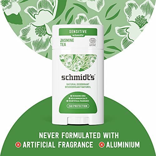 Schmidt's Baking Soda-Free Sensitive Skin Natural Deodorant for Women and Men, Jasmine Tea with 24 Hour Odor Protection, Aluminum Free, Vegan, Cruelty Free, 2.65 Ounce (Pack of 2)