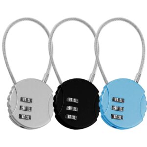 3 pack small combination lock, 3 digit luggage locks locker lock, resettable digit padlock for gym, luggage, outdoor fence, case(black, silver, blue)