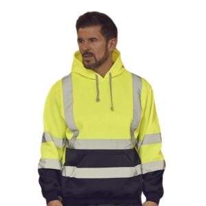 wefeyuv Safety Hi Vis ANSI Class 3 Safety Sweatshirt for Men Reflective Yellow/Navy XL