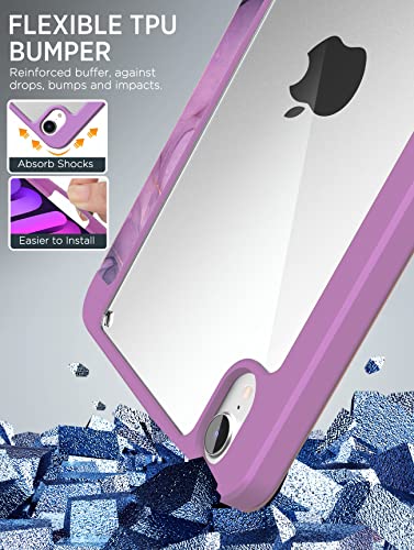 MoKo Case Fit New iPad Mini 6 Case with Pencil Holder (6th Gen 8.3 inch 2021), Soft TPU Frame Hard PC Clear Transparent Back Shell Smart Cover for iPad Mini 6 2021, Auto Wake/Sleep, Marble Gold Purple