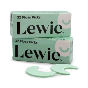 lewie floss coin - dental floss picks (32 count) - high toughness & thin thread floss picks for removing plaque - compact, travel-friendly tooth flossers with portable package - 2pk, 64 pics