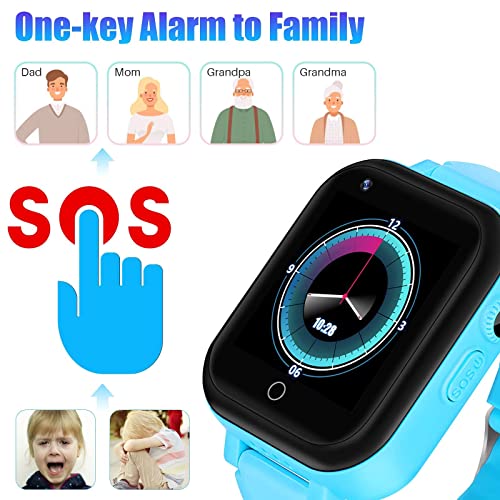 4G Kids Smart Watch w GPS Tracker, Phone Watch w Video Chat 3 Way-call Wi-Fi SOS Touch Screen Child Tracker Phone Watches Christmas Birthday Gift For Boys Girls 3-15 Years w Sim Slot Kids Watch