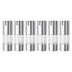 longway 15ml airless pump bottle silver airless cosmetic cream pump bottle travel size dispenser refillable containers（0.5oz,pack of 6 ）