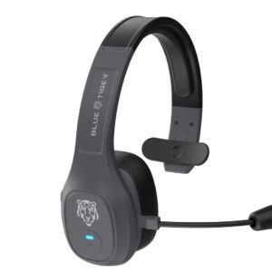 Blue Tiger Storm Gray - Premium Trucker Bluetooth Headset - Wireless Noise Canceling Mono Headset with Mic - High-Fidelity Sound, 30-Hour Talk Time, USB-C Charging - for Truck Drivers, Bluetooth 5.0