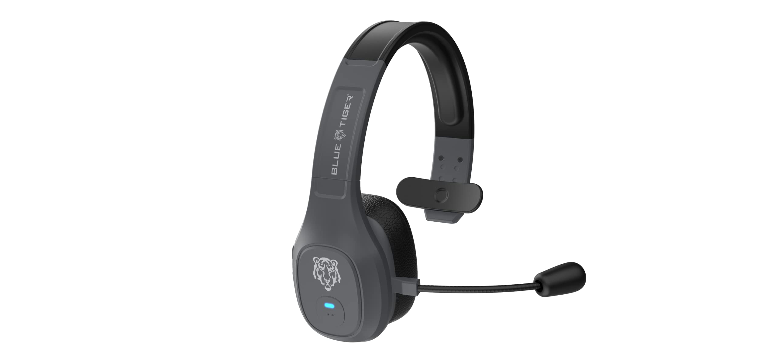 Blue Tiger Storm Gray - Premium Trucker Bluetooth Headset - Wireless Noise Canceling Mono Headset with Mic - High-Fidelity Sound, 30-Hour Talk Time, USB-C Charging - for Truck Drivers, Bluetooth 5.0