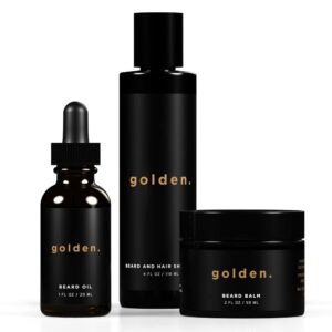 golden grooming co. everyday beard bundle – complete beard care set | includes beard oil, balm & shampoo