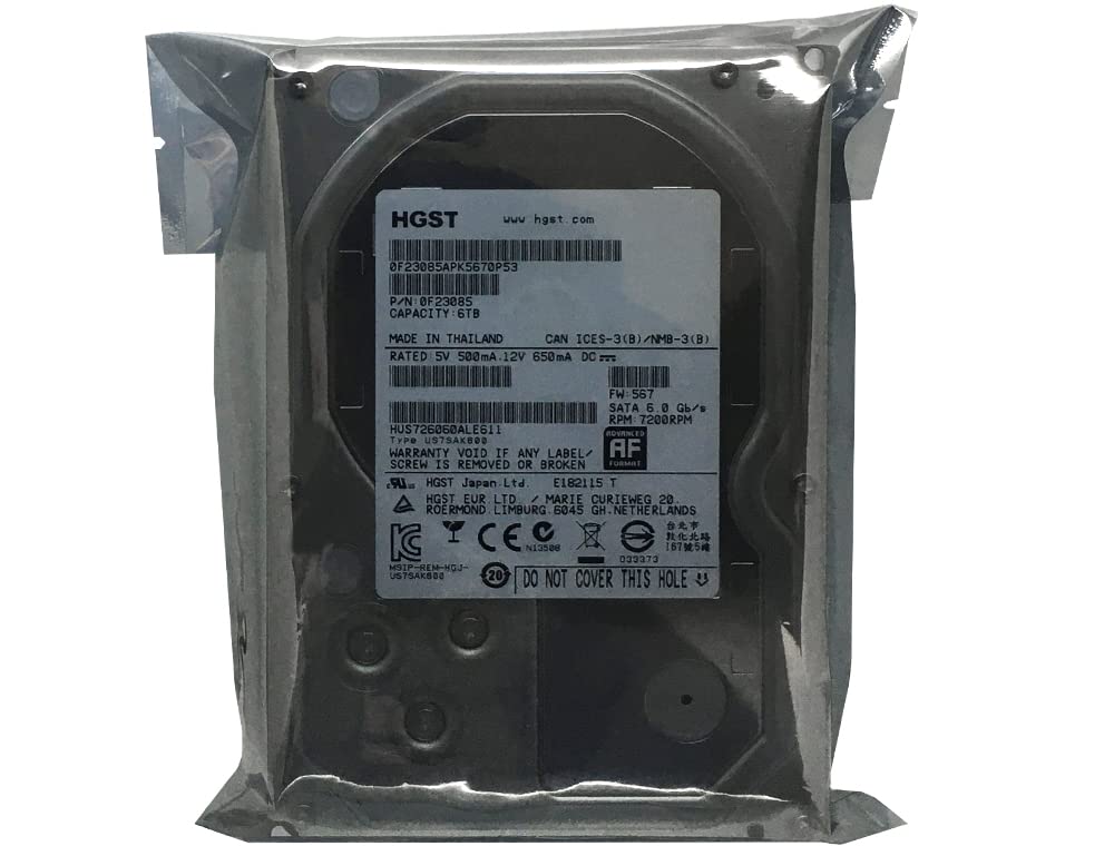 MDD - HGST Ultrastar 6TB 7200RPM 128MB Cache SATA 6Gb/s 3.5-inch Enterprise Hard Drive - HUS726060ALE611 (for RAID, NAS, Desktop PC, Surveillance Storage) - 5 Year Warranty (Renewed)