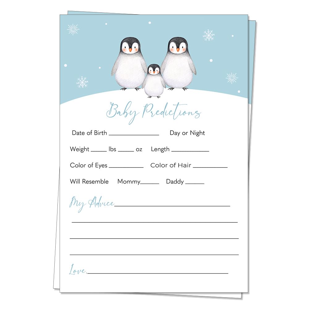 Baby Penguin Advice Predictions Wishes for Baby Cards Winter Activities Snow Snowflakes Blue White Gender Neutral (24 count)