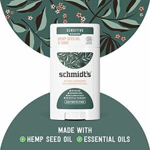 Schmidt's Aluminum Free Natural Deodorant For Women And Men, Hemp Seed Oil & Sage With 24 Hour Odor Protection, Certified Natural, Cruelty Free, Vegan Deodorant 2.65oz 2 Pack