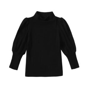 kid toddler baby girl basic solid turtleneck t-shirt blouse top puff long sleeve pullover fall winter clothes (black, 7-8 years)