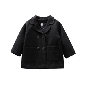 karuedoo kids baby girl boy lapel double breasted wool blend pea coat outwear warm winter trench coats overcoat jacket (black, 3-4t)