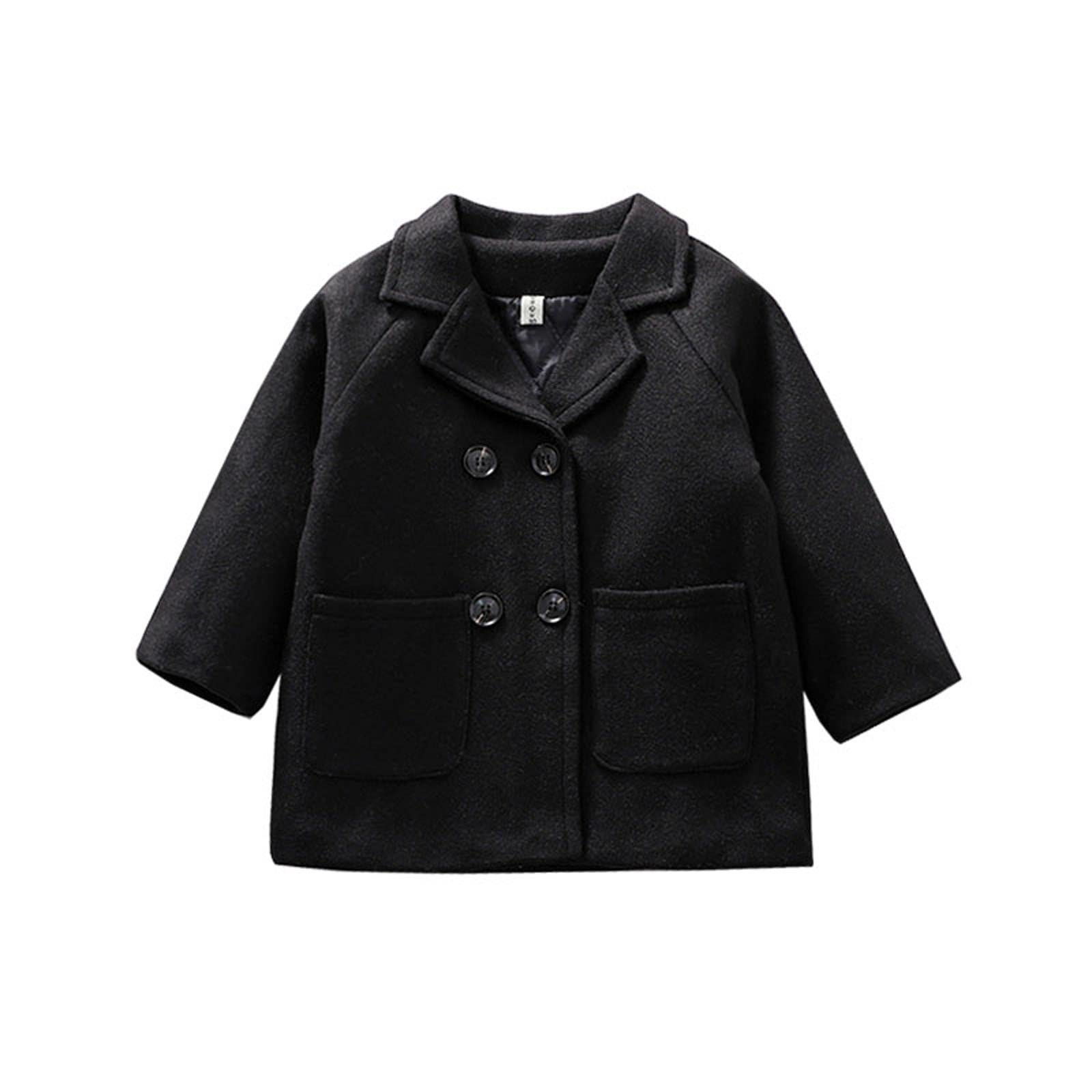 Karuedoo Kids Baby Girl Boy Lapel Double Breasted Wool Blend Pea Coat Outwear Warm Winter Trench Coats Overcoat Jacket (Black, 3-4T)