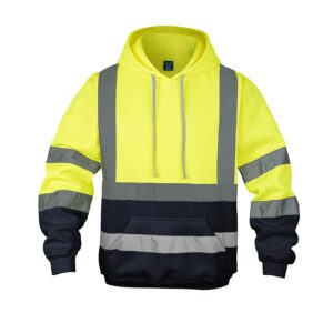 wefeyuv safety hi vis ansi class 3 safety sweatshirt for men reflective yellow/navy xl