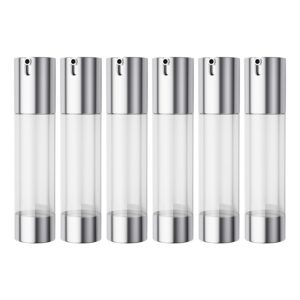 longway 1.7oz/50ml airless pump bottles silver airless cosmetic cream pump bottle travel size dispenser refillable containers（pack of 6）