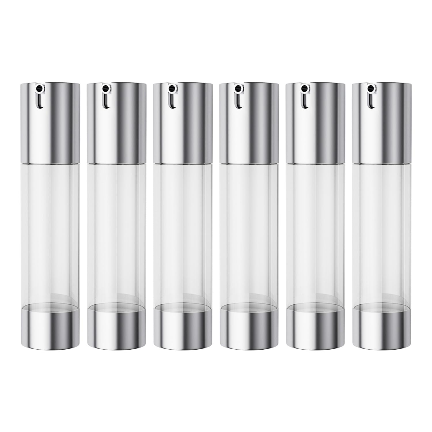 longway 1.7oz/50ml Airless Pump Bottles Silver Airless Cosmetic Cream Pump Bottle Travel Size Dispenser Refillable Containers（Pack of 6）