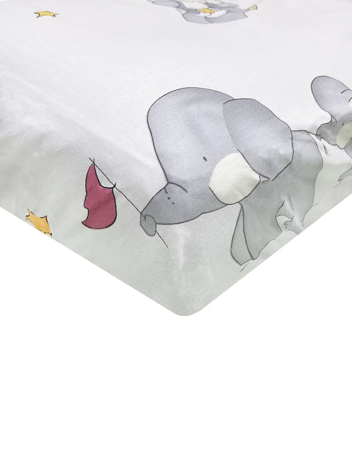 Delbree 100% Cotton Fitted Crib Sheet for Boys or Girls, Soft Baby Sheet, Standard and Toddler Mattress Cover, Elephant Stars, 28x52in, 52x28