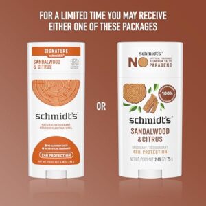 Schmidt's Aluminum-Free Vegan Deodorant Sandalwood & Citrus 2 Count for Women and Men, with 24 Hour Odor Protection, Natural Ingredients, Cruelty-Free, 2.65 oz