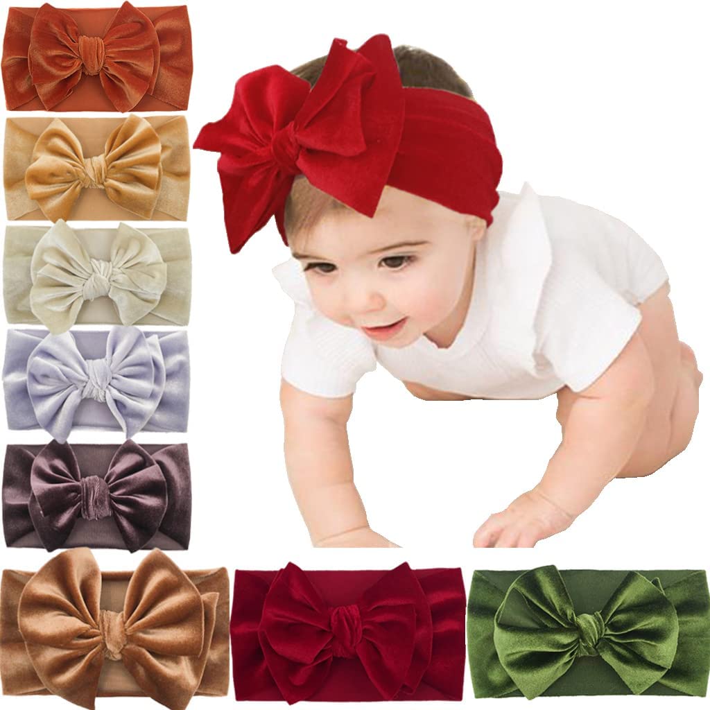 YeeMan 8PCS Elastic Christmas Velvet Headband for Baby Girls,Toddler Girls Bows Turban Head Wrap Hair Bands Photography Props Hairband (8 PCS Hairbands)