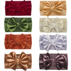 yeeman 8pcs elastic christmas velvet headband for baby girls,toddler girls bows turban head wrap hair bands photography props hairband (8 pcs hairbands)