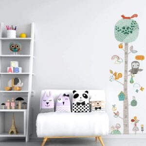 Height Measurement Growth Chart Wall Stickers, Cartoon Animals Monkey Elephant Height Measure Decals, Moon Hanging Ruler Decor, Removable Height Tree DIY Art Murals for Kids Bedroom Baby Nursery