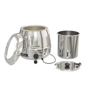 KoolMore Commercial Soup Kettle Warmer with Hinged Lid and Removable Stainless-Steel Pot Insert for Buffet, Restaurant, Party, Event, and Catering, Large 2.5 Gallon, Electric [Silver] (SK-SS-3G)