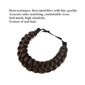 TOECWEGR Hair Braided Headband Classic Chunky Wide Thick Plaited Braids Elastic Stretch Syntheti Buckling Hairpiece Braid Headband