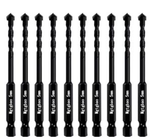 10pc 5mm black concrete drill bit set, mgtgbao masonry drill bits for tile,brick, plastic and wood,tungsten carbide tip best for wall mirror and ceramic tile on concrete and brick wall