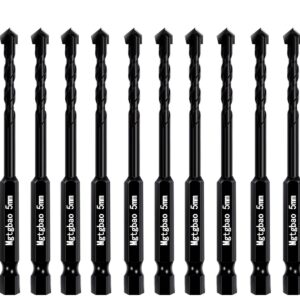 10PC 5MM Black Concrete Drill Bit Set, Mgtgbao Masonry Drill Bits for Tile,Brick, Plastic and Wood,Tungsten Carbide Tip Best for Wall Mirror and Ceramic Tile on Concrete and Brick Wall