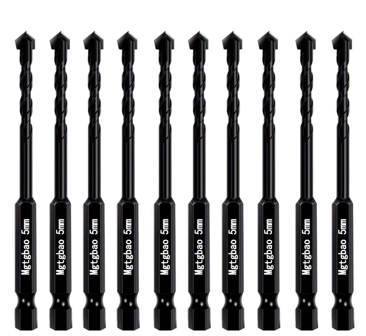 10PC 5MM Black Concrete Drill Bit Set, Mgtgbao Masonry Drill Bits for Tile,Brick, Plastic and Wood,Tungsten Carbide Tip Best for Wall Mirror and Ceramic Tile on Concrete and Brick Wall