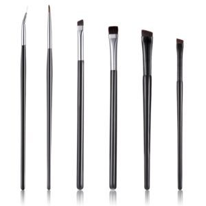 6 pieces eyeliner brush set, ultra thin slanted flat angle eyebrow brush fine point eyeliner brushes goth makeup brushes eye shadow brushes for women girls cosmetics