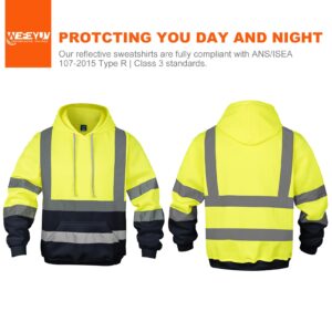 wefeyuv Safety Hi Vis ANSI Class 3 Safety Sweatshirt for Men Reflective Yellow/Navy XL