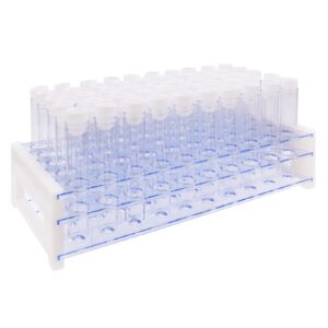 50 pcs clear plastic test tubes with rack,16 x 100mm(10ml) tube with caps and 50 holes tubes rack for scientific experiments,beads liquid storage containers,scientific theme party decorations