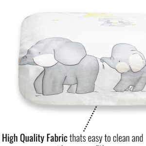 Delbree 100% Cotton Fitted Crib Sheet for Boys or Girls, Soft Baby Sheet, Standard and Toddler Mattress Cover, Elephant Stars, 28x52in, 52x28