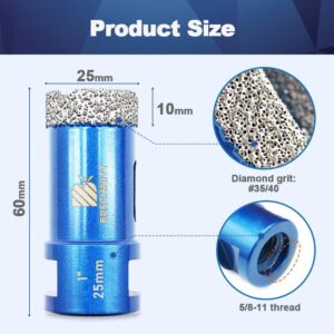 1 Inch Diamond Core Drill Bit for Porcelain Tile Ceramic Marble Granite Drilling,BRSCHNITT 1pc Vacuum Brazed Diamond Hole Saw with 5/8-11 Thread (25mm)