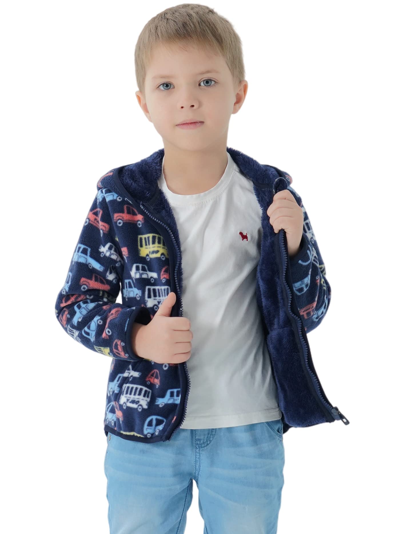 Toddler Baby Fleece Jacket Hooded Kids Boys Girls Autumn Winter Long Sleeve Thick Warm Outerwear 2-6 Years (5T, Blue)