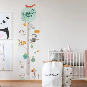 Height Measurement Growth Chart Wall Stickers, Cartoon Animals Monkey Elephant Height Measure Decals, Moon Hanging Ruler Decor, Removable Height Tree DIY Art Murals for Kids Bedroom Baby Nursery