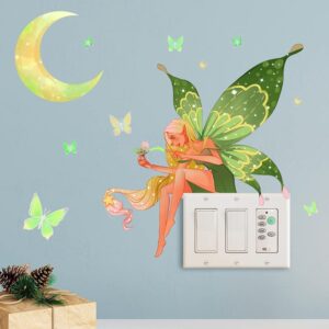 glow in the dark fairy butterfly wall stickers, fairy princess wall decal, girls kids luminous cartoon decor for room bedroom nursery living room classroom, kids gift.