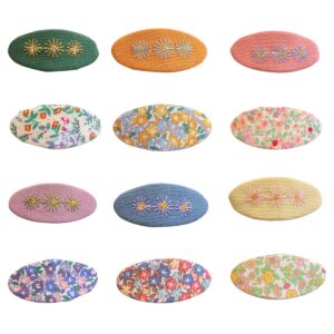 12 pcs hair clips snap clips no slip fabric flower patterns barrettes hair pins accessories for girls women kids