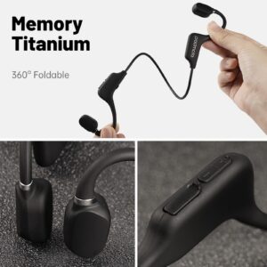 Padmate Open-Ear Air Conduction Headphones Bluetooth Wireless Earbuds with Mic, Sport Headset Bluetooth 5.0 Wireless Earphones for Workouts, Foldable/Lightweight/8Hr Playtime/IP67 Waterproof (Black)