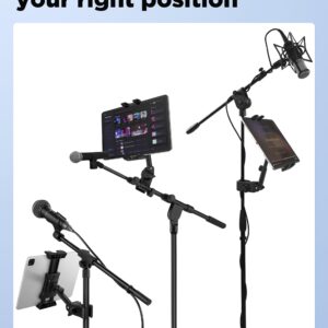 LZSIG Updated Tablet Mount Holder for Mic Stand, Adjustable Microphone Music Stand iPad iPhone Holder Stand, Compatible with Kindle, Android, All 4.7 to 13.5-inch Tablets & Smartphones (L)