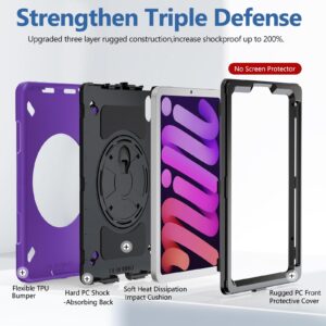 Miesherk Case for iPad Mini 7 (A17 Pro) 2024/ Mini 6 8.3'' Military Grade Heavy Duty Shockproof Case with Stand Shoulder Strap Pencil Holder for iPad Mini 6th Generation A2567 A2568 A2569 Purple