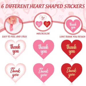 1000 Pieces Heart Thank You Sticker 1.5 inches Valentine's Day Red Pink Label Sticker Adhesive Thank Heart Shaped Sticker Thank Present Tag for Wedding Anniversaries Envelopes Greeting Cards, 2 Rolls