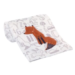 Bedtime Originals Animal Alphabet Gray/White Fox Appliqued Fleece Baby Blanket