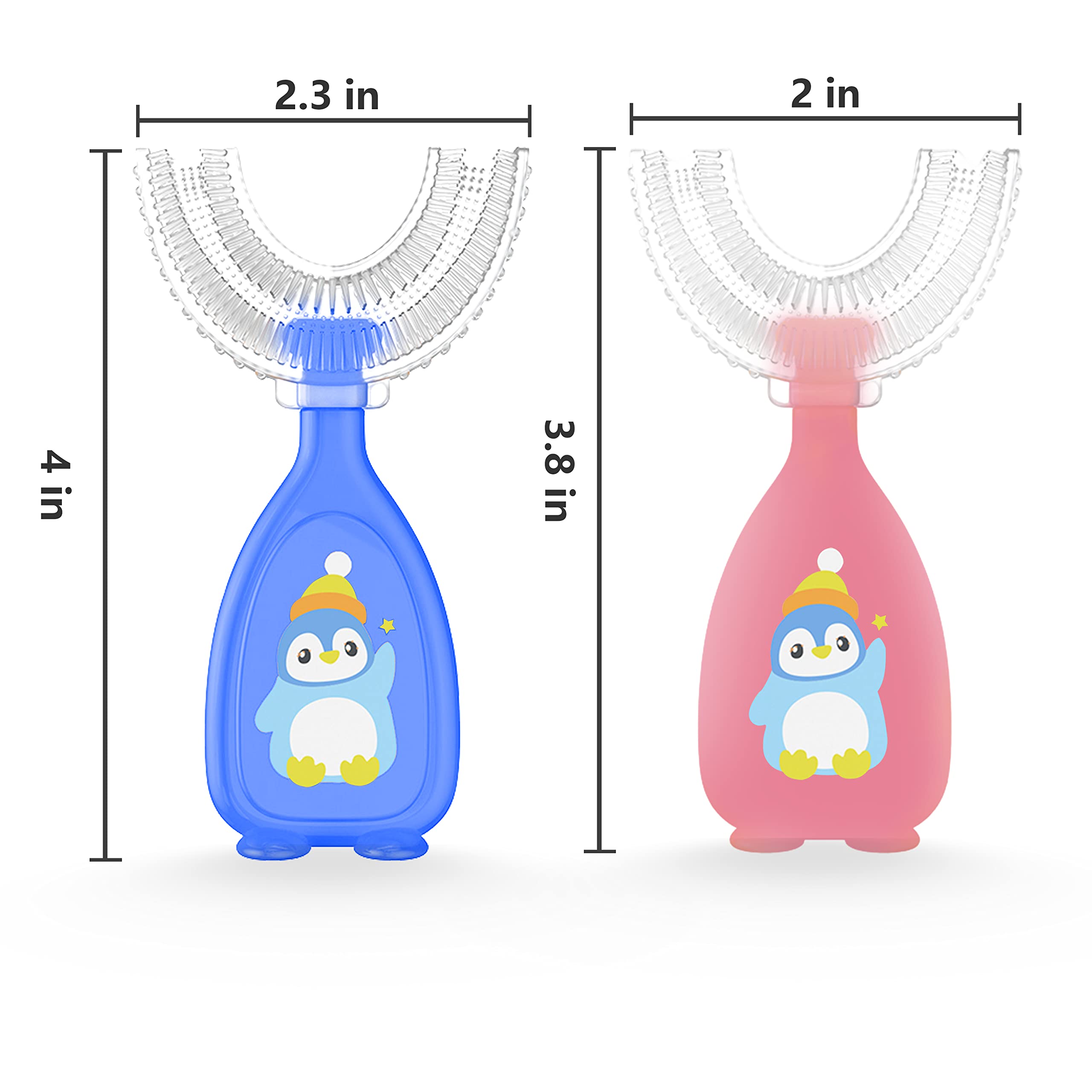 JAEZZIY U Shaped Toothbrush Kids,Food Grade Soft Silicone Brush Head, 360° Oral Teeth Cleaning Design for Toddlers and Children (Animals 2 Pack)