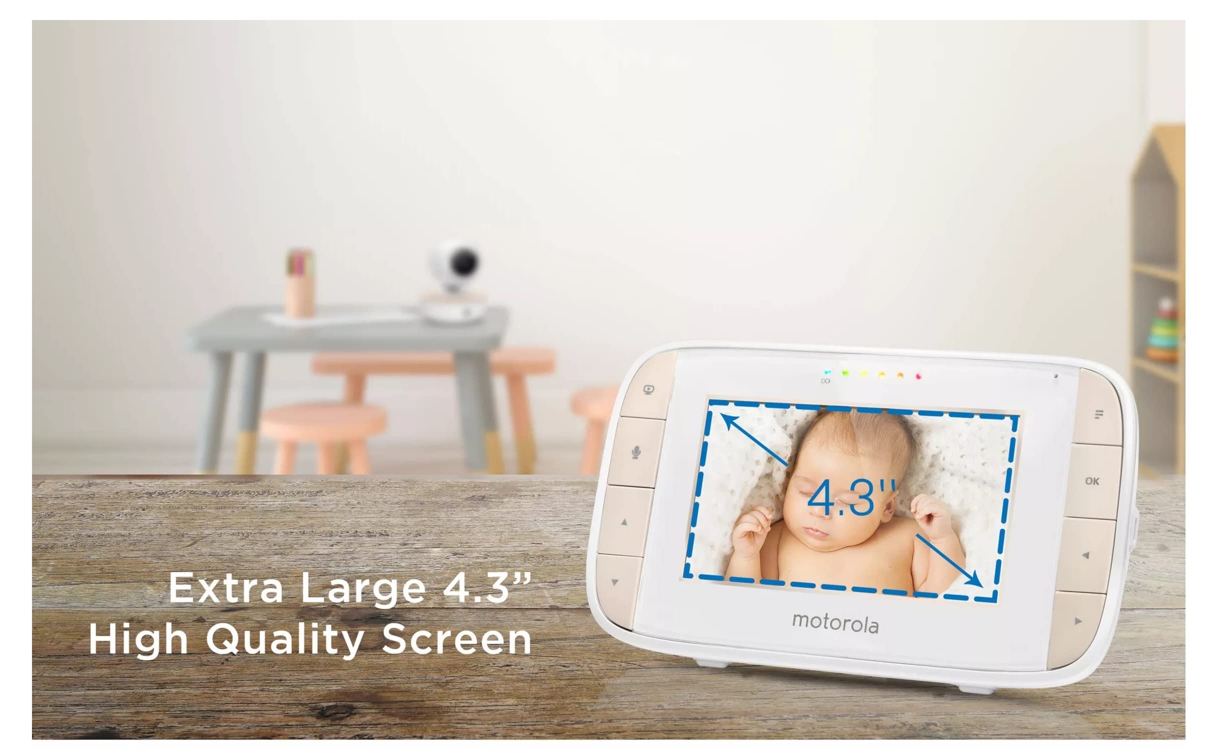 Motorola MBP44 Digital Audio & Video Baby Monitor 4.3in Color Screen, Remote Pan Tilt Zoom, Two-Way Communication, Temperature Display & Night Vision, 720p