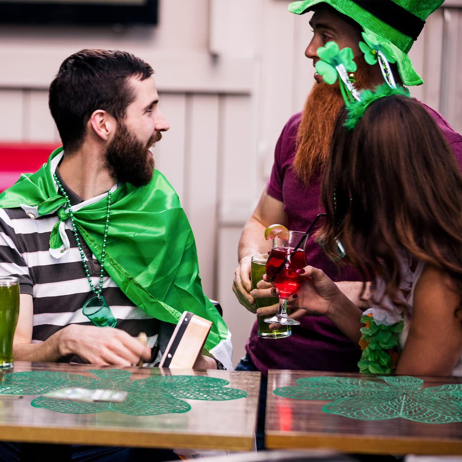 6 Pieces St. Patrick's Day Shamrock Placemat Green PVC Table Place Mat Non Slip Heat Resistant St Patrick's Day Placemats for Dining Kitchen Table Home Decoration, 16.5 Inch