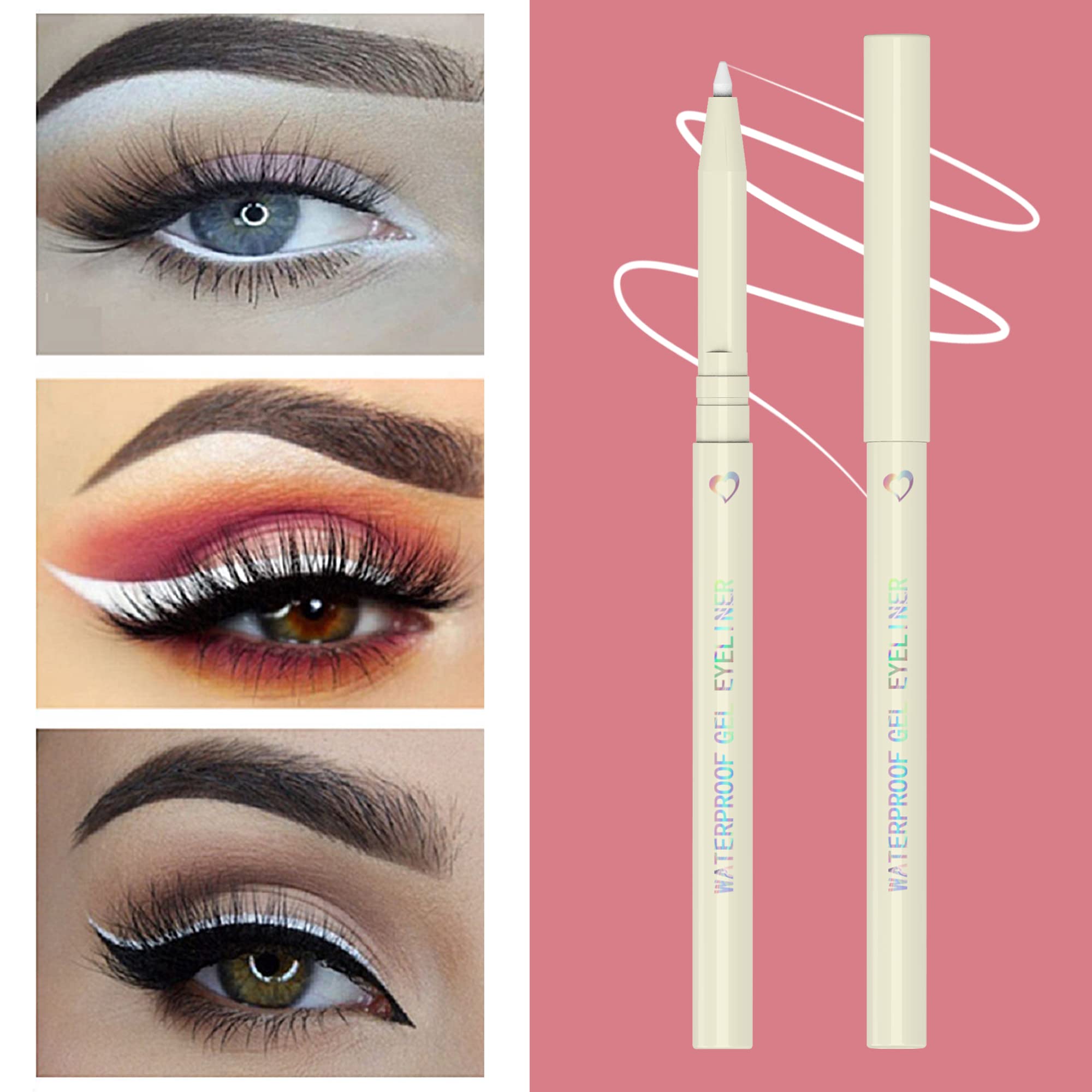 KAIQIKAIXI 5 White Eyeliner Pen, Eyebrow Pen,Eye Shadow Pencil, Lip Line Pen, Eyelid Pad, Pencil Makeup Set Tool